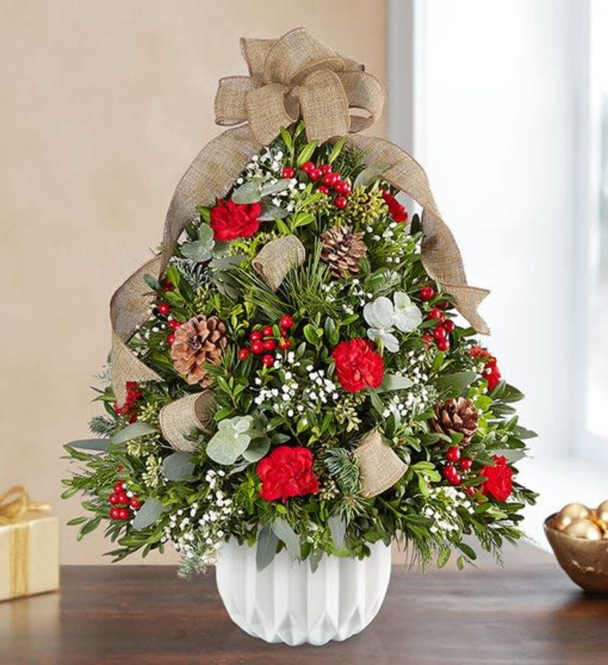 Evergreen 18" Fresh Floral Christmas Tree Arrangement – The Barn Company